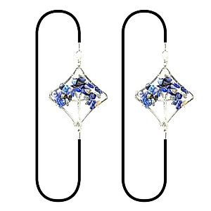 2 Pack Tree Elastic Bookmark Rhombus Elastic Band Vintage Metal Bookmarks Crystal Stone Dyed Lapis Lazuli Chakras Lucky Book Page Marker