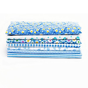7Pcs Assorted Fat Quarter Bundle Quilt Quilting Cotton Fabric Sewing DIY Set (Blue)