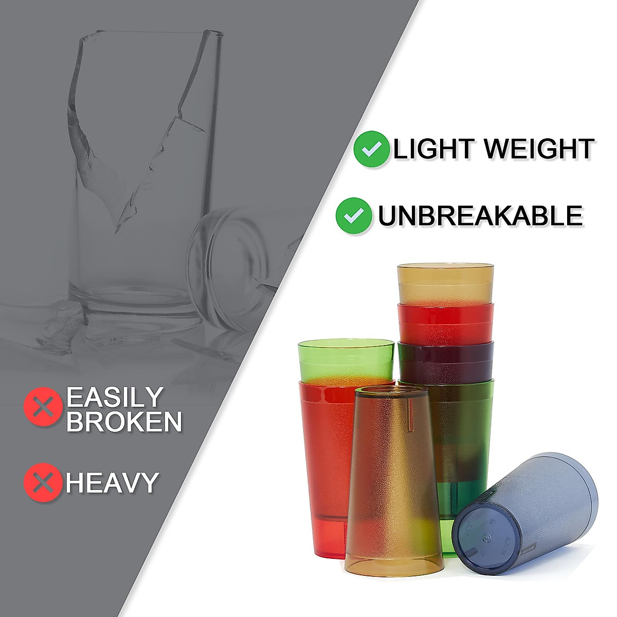 Plastic Cups Reusable, Plastic Tumblers Drinking Glasses Set of 8, Unbreakable Drinking Cup for Kitchen, BPA Free Stackable Restaurant Cups for Hot Drink & Cold Drink (Colorful, 16 oz)