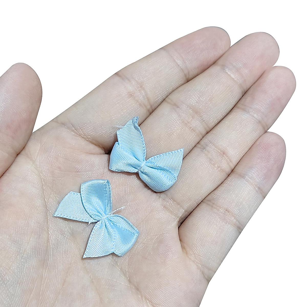 MECCANIXITY 100Pcs Mini Ribbon Bow 1" Mini Fabric Satin Ribbon Flower Bows for Craft DIY Sewing Wedding Birthday Party Pink