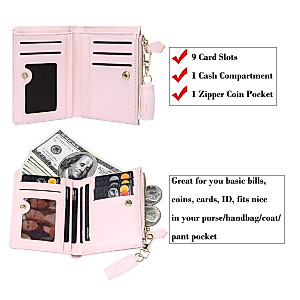 GEEAD Small Wallets for Women Bifold Slim Coin Purse Zipper ID Card Holder PU Leather Pink