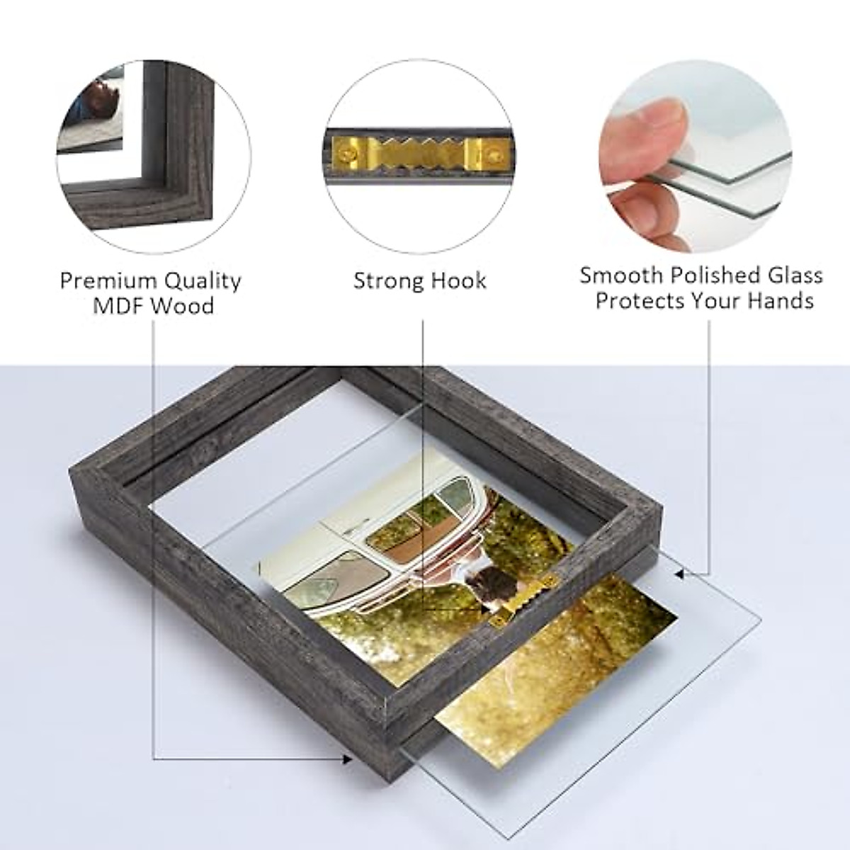 Trwcrt 8x10 Floating Picture Frame 2 Pack, Double Side Glass Picture Frames Display up to 10 x 12 Photos for Desktop or Wall Hanging, Gray