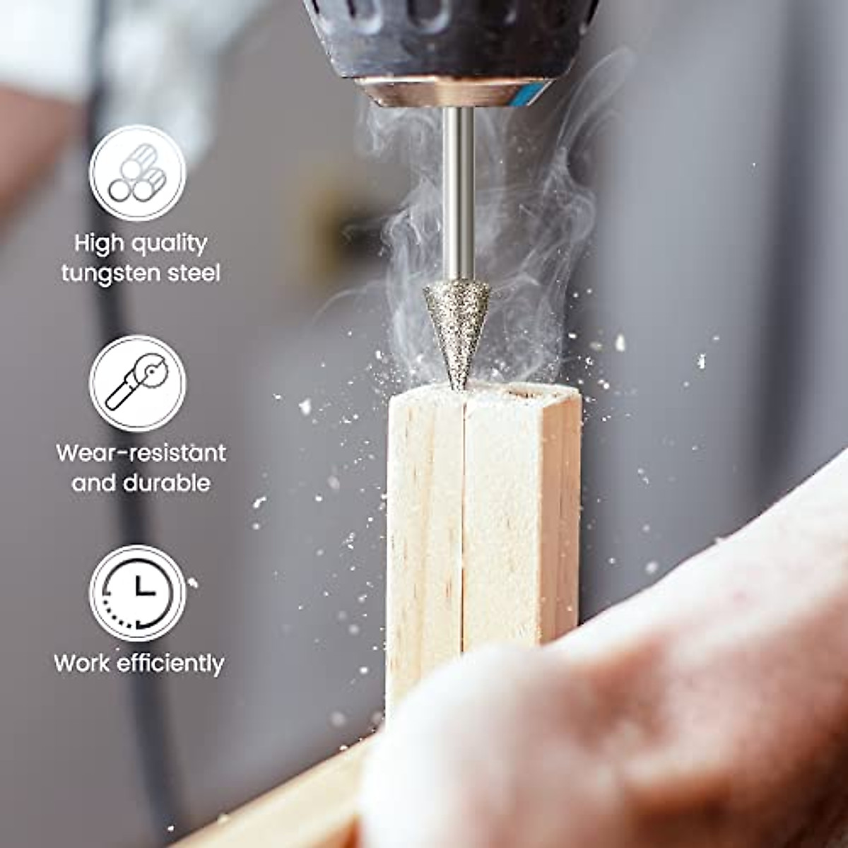 THEKBS 24Pcs Stone Carving Set Diamond Burr Set, Rotary Grinding Burrs Engraving Bits Set with 1/8-inch Shank Universal Fitment Rotary Tool Accessories for Carving, Grinding, Polishing, Engraving