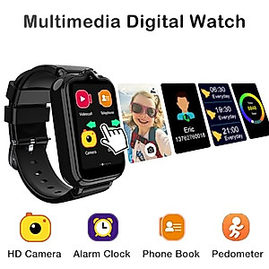 4G Smart Watch for Kids - Kids Smart Watch with GPS Tracker & Video Calling Kids Cell Phone Watch for Boys Aged 5-12 SIM Card SOS Call Voice Chat Camera Touch Screen GPS Tracker for Kids(Black)