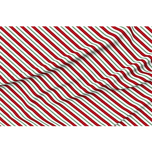 Spoonflower Fabric - Christmas Candy Cane Stripe Diagonal Stripes Green Red Whimsical Printed on Petal Signature Cotton Fabric Fat Quarter - Sewing Quilting Apparel Crafts Decor