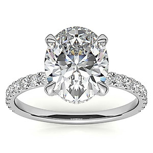 925 Silver | 10K|14K|18K Solid Gold, Handmade Engagement Rings, 3 CT Oval Cut Moissanite Solitaire Bridal/Wedding Ring for Women Anniversary Ring Gifts (10K Solid White Gold, 7.5)