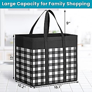 WOWBOX Reusable Grocery Bags,4-Pack, Foldable Reusable Shopping Tote Bags bulk with Reinforced Handles,Large Storage Bags with Water Resistant Coating for Groceries,Multipurpose,Black-White