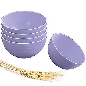 NANAOUS Small Bowls Set of 5, 14 OZ Reusable Wheat Straw Bowl, Kitchen Bowls for Dessert Bowls for Serving Soup, Oatmeal, Pasta and Salad(Purple)