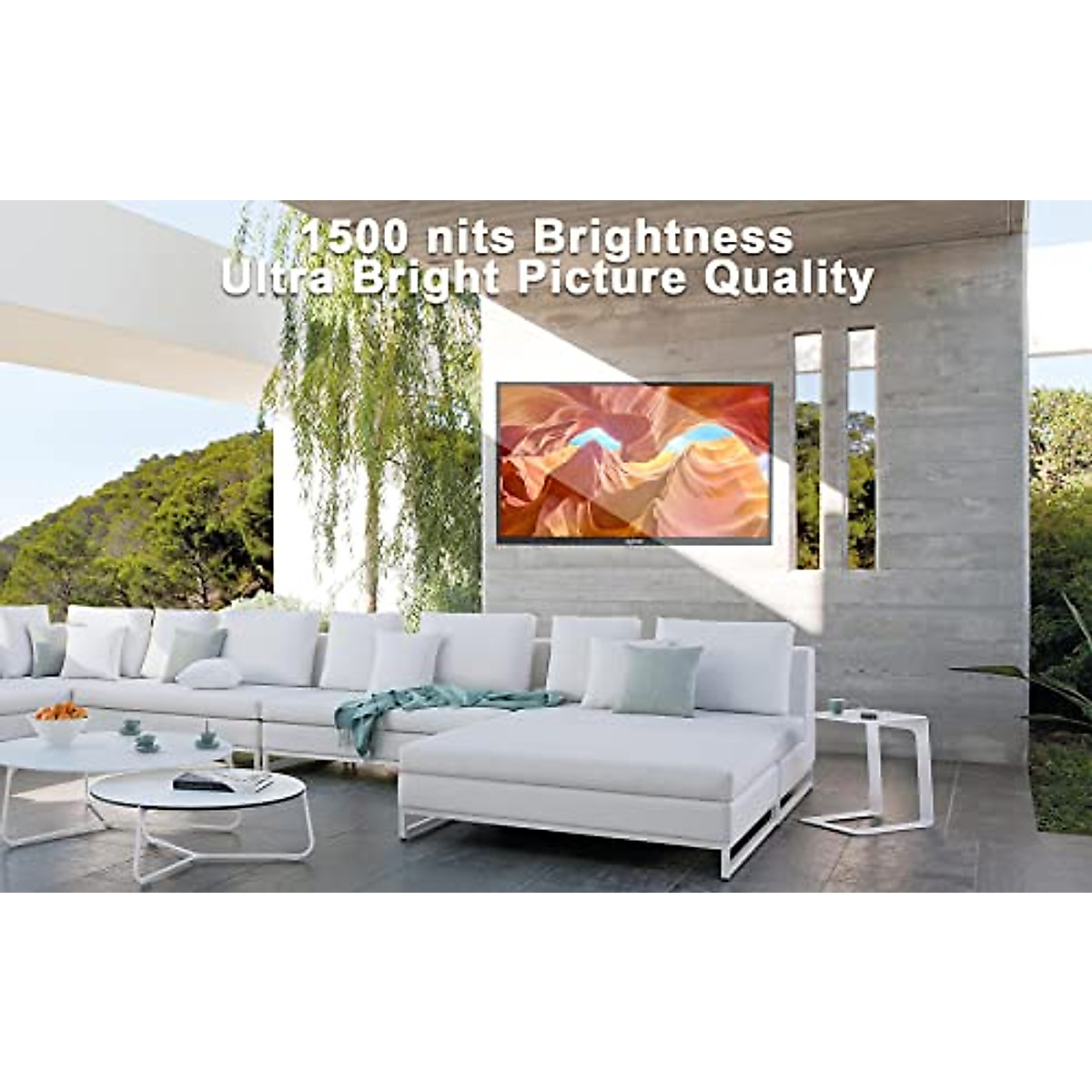 SYLVOX 55 inch Outdoor TV with TV Mount, 2000 nits Full Sun Outdoor TV, Auto Brightness, IP55 Waterproof, Built-in Apps, Support Bluetooth & 2.4G WiFi (Pool Series)
