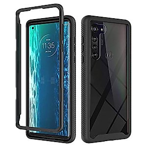Dzxouui for Moto Edge 5G Case, Moto Edge Case 2020 Heavy Duty 2 in 1 Shockproof Bumper Back Clear TPU Cover Phone Cases for Motorola Moto Edge 5G 6.7 inch 2020 (XK-Black)