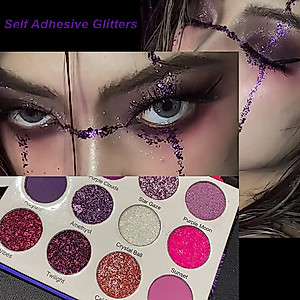 Mysense Glitter Eyeshadow Palette, 12 Colors Purple Pink Eye Shadow Makeup Pressed Glitter Shimmer Matte Eyeshadow Pallets, Halloween Christmas Costume Face Paint Cosplay Makeup for Women Girls