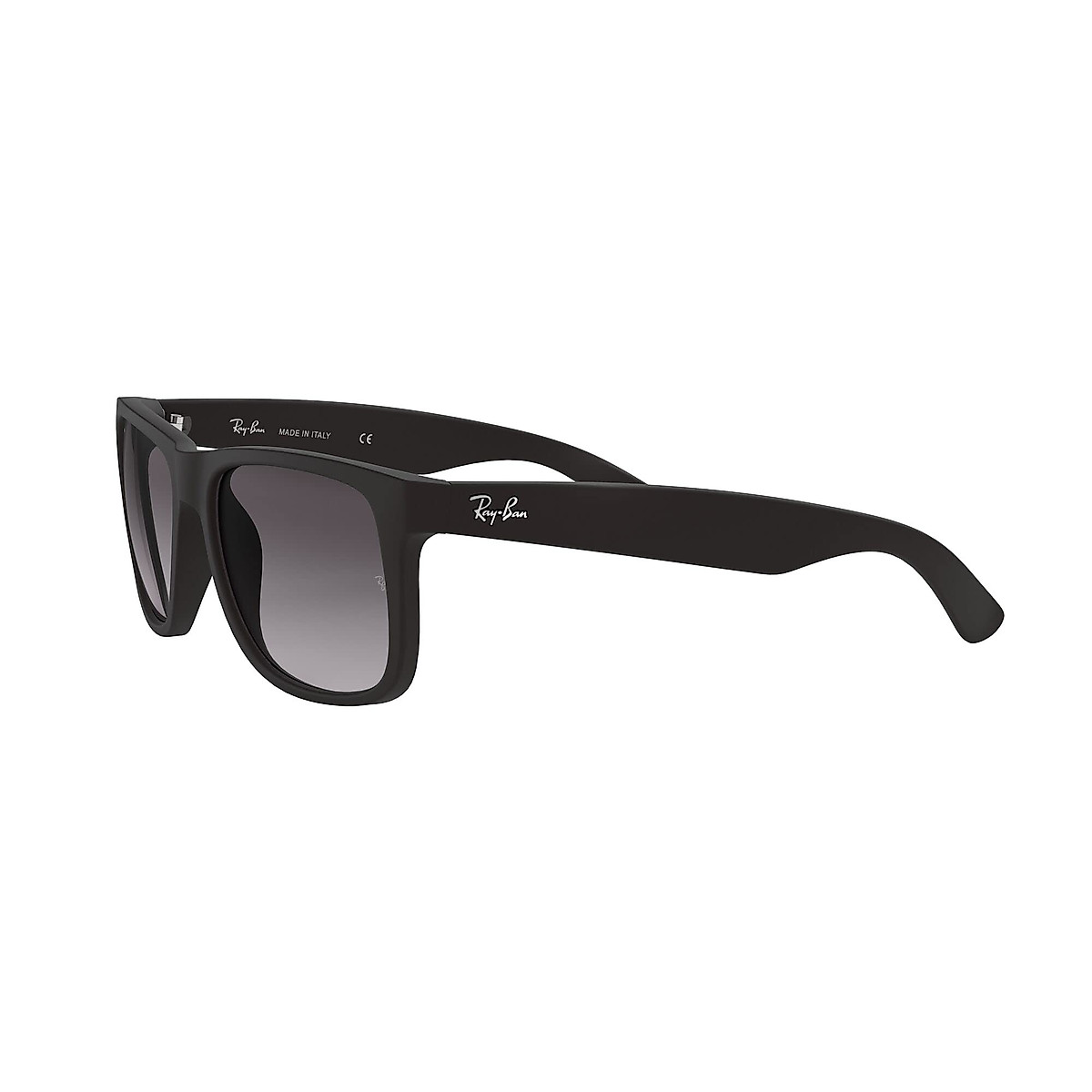 Ray-Ban RB4165 Justin Rectangular Sunglasses, Rubber Black/Light Grey Gradient Dark Grey, 55 mm