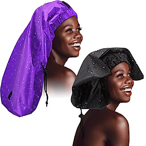 SATINIOR Braid Shower Cap Large Jumbo Shower Cap for Braid Adjustable and Foldable with Drying Loop Extra Big for Long Curly Hair Braids