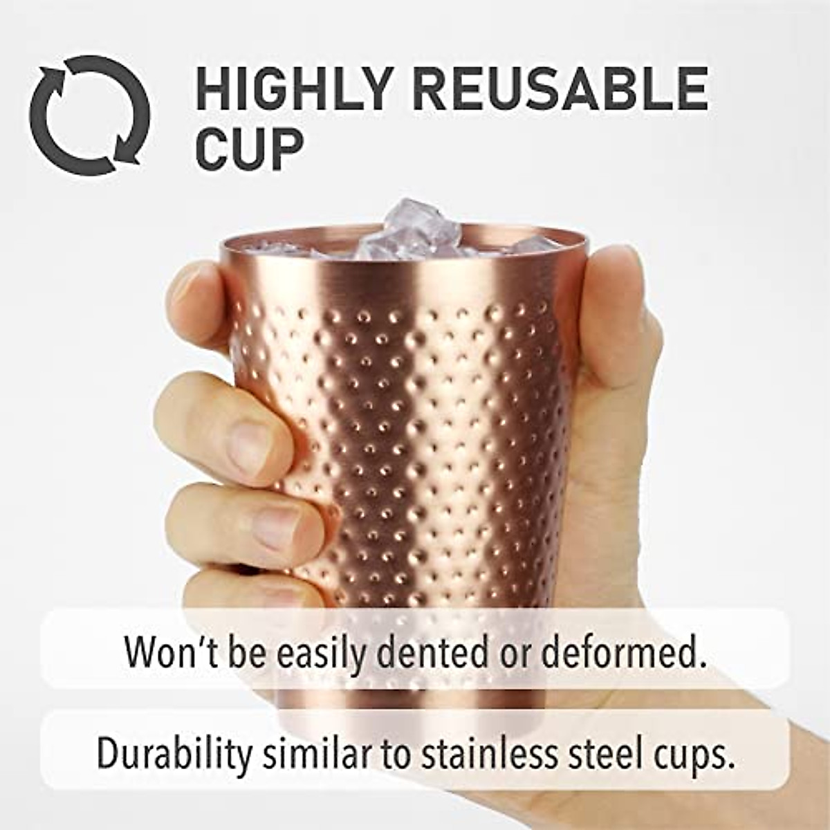 Arora Metal Anodized Hammered Copper color Tumbler Set of 6, Aluminum Handcrafted Cold-Drink Cups for Cocktail Drink, Beer Bar Party Gifts ,16oz