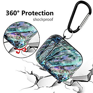 CAGOS for Airpods Case, Cute Marble Protective Hard Cover with Keychain Compatible with Apple Airpods 2nd/1st Generation Case for Women Girls (Turquoise Blue)