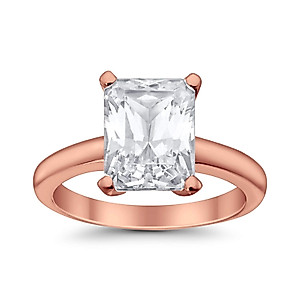 Blue Apple Co. Rose Tone, Simulated Cubic Zirconia Size-7 Solitaire Wedding Engagement Anniversary Ring Radiant Cut Round CZ 925 Sterling Silver
