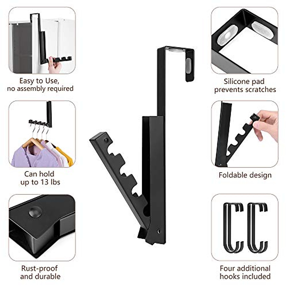 Home Over The Door 4 Hooks - Folding Hanging Coat Rack Organizer