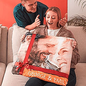 VEELU Personalized Dog Portrait Throw Blanket - Custom Blanket with Photo Text Name, Customized Flannel Fleece Blanket Picture Gift for Cat Pet Women Men Family Birthday