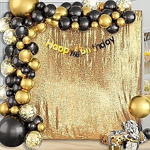 8ft x 8ft Gold Sequin Backdrop Curtain Glitter Photo Booth Backdrop for Wedding Birthday Baby Shower Event Decor