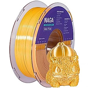 NAGA Shiny Silk PLA Filament, High Gloss Metal 3D Printer Filament, 1kg Spool(2.2lbs), Dimensional Accuracy +/- 0.02 mm, 1.75mm (Silk Gold)