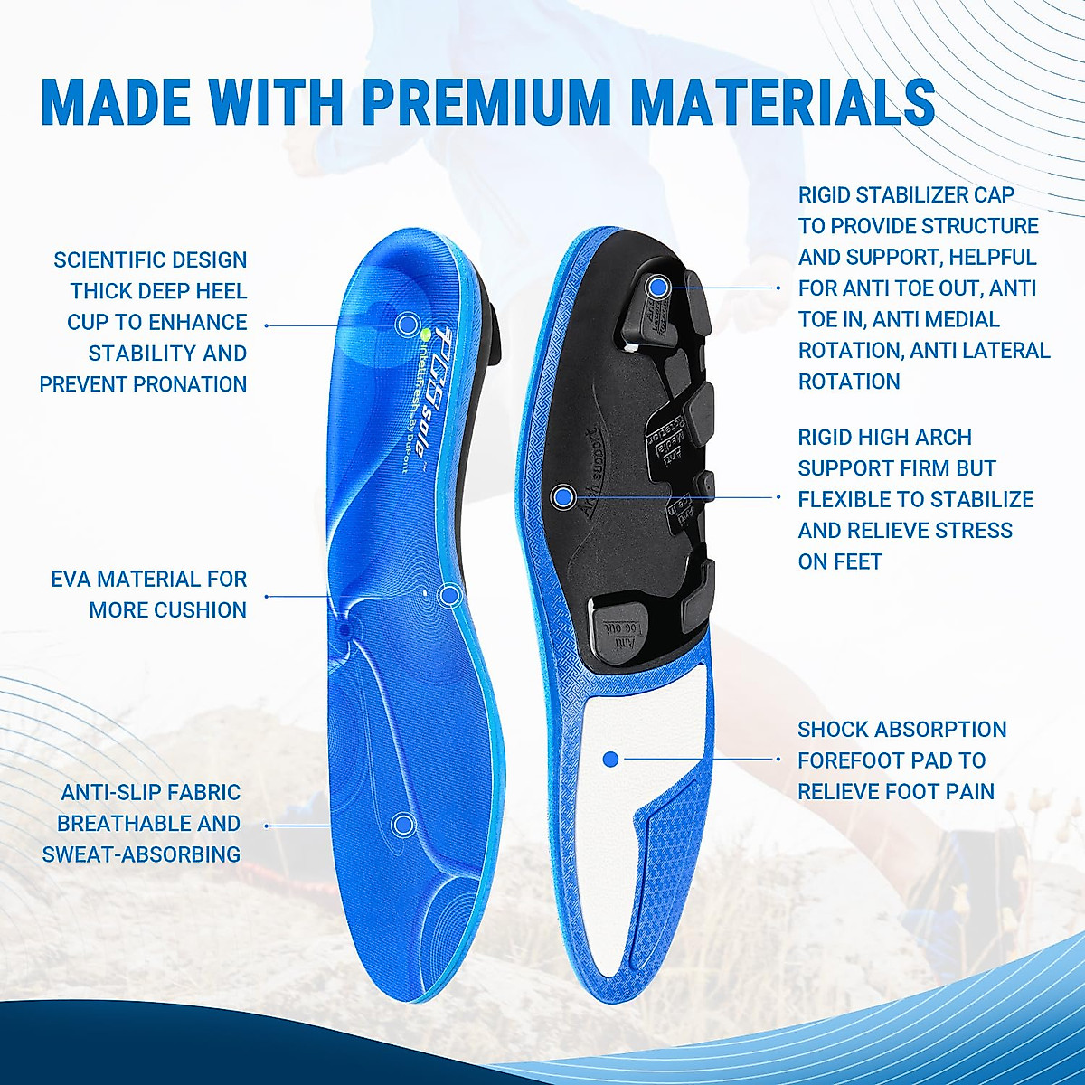 PCSsole High Arch Support Orthotic Insoles -200+ lbs Pain Relief Shoe Inserts for Men and Women for Flat Feet, Plantar Fasciitis, Heel Pain, Feet Pain, Heel Spur Pain, Over Pronation(28cm)