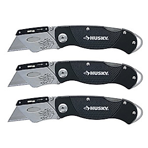 Husky Folding Sure-Grip Lock Back Utility Knives Multi Pack (3 Piece Set: 3 x Husky Knives w/ Blades) (Colors Vary)