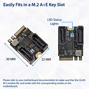 2 Ports SATA III 6gb/s to M.2 NGFF A Key + E Key A+E Key 22x30 2230 mm JMicron JMB582