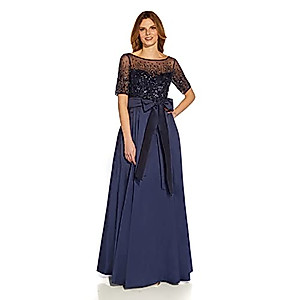 Adrianna Papell Women's Beaded Mesh and Taffeta Gown, Navy, 10