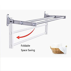 LXLTL Retractable Clothes Airer, Patio Horse Towel Folding Clothes Pole Outdoor Push and Pull Drying Racks Punch Bathroom Clothes Drying Racks 100Cm