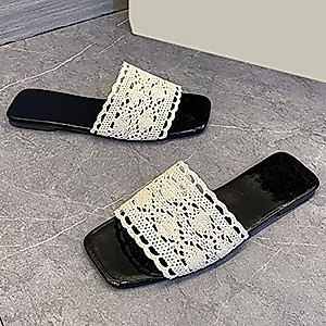 CsgrFagr New Hollow Lace Flat Bottomed Simple One Line Ladies Slippers Casual Shoes Toe Sandals for Women Cute (White, 7.50)