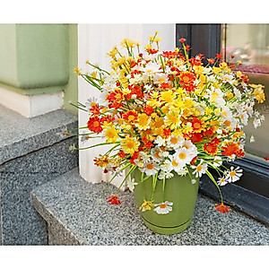 WILLBOND 12 Pieces Faux Flowers Faux Daisy Wildflowers Greenery Shrubs Plants for Home Outdoor Wedding Decoration Farmhouse Outside Garden Planter Decor