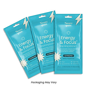 NeuroGum Energy Caffeine GUM (54 Pieces) - Sugar Free with L-theanine + Caffeine + Vitamin B12 & B6 - Nootropic Energy & Focus Supplement for Women & Men - Peppermint Flavor (Packaging May Vary)