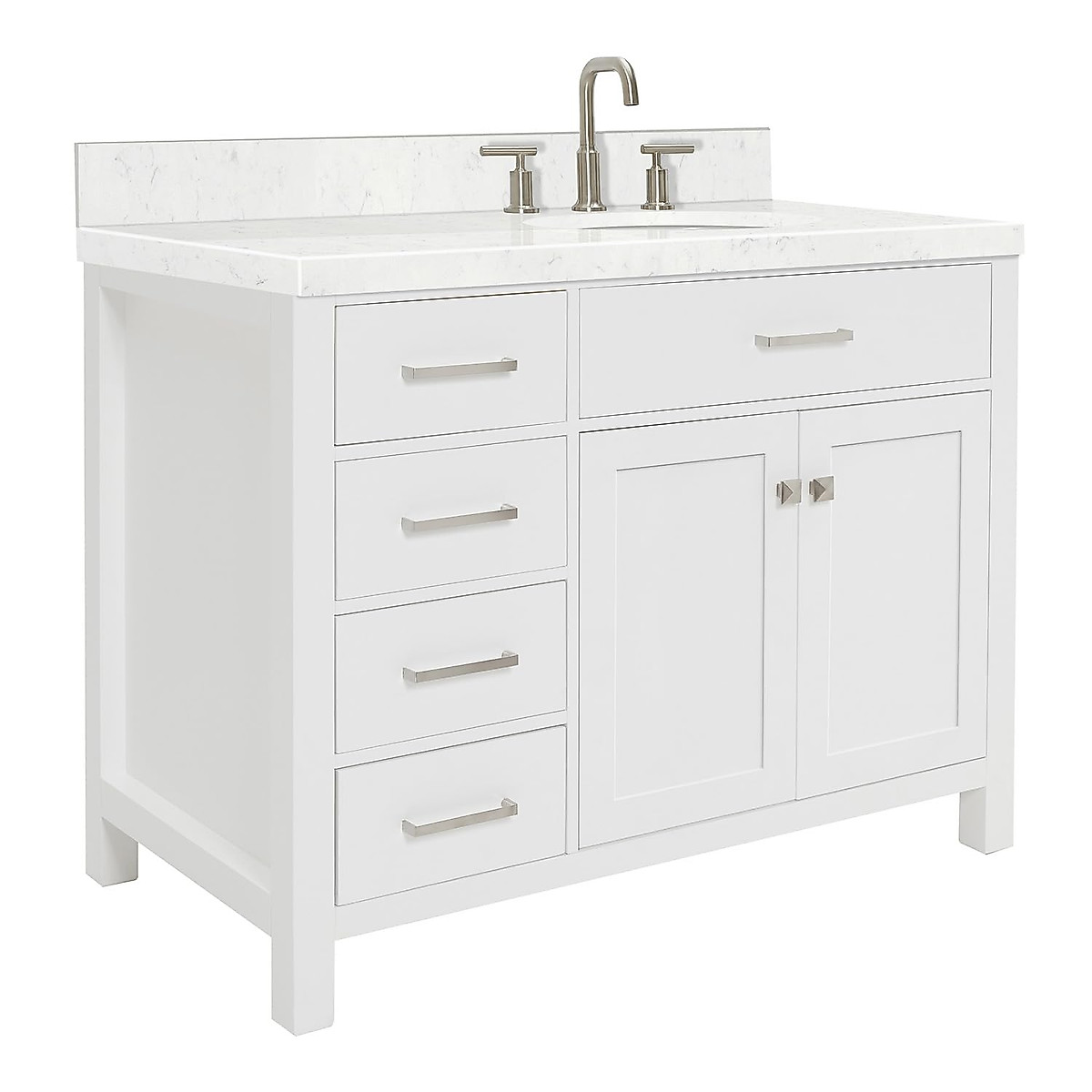 ARIEL Bristol 42 in. Right Offset Single Oval Sink Bathroom Vanity with Carrara White Quartz Countertop 1.5 Edge in White