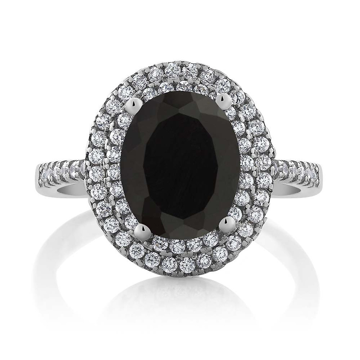 Gem Stone King 925 Sterling Silver Black Onyx Ring For Women (3.80 Cttw, Oval 9X7MM, Gemstone Birthstone, Available In Size 5, 6, 7, 8, 9)