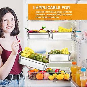 Suttmin 8 Pcs Stainless Steel Food Storage Containers with Lids 1/3 Size Hotel Pans Chicken Food Grade Pans Metal Meal Food Containers for Restaurant Stackable Kitchen Freezer Buffet(4 Inch Deep)