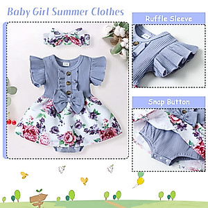 MBZJSDKHLK Newborn Baby Girl Clothes Romper Ruffle Short Sleeve Ribbed Tops Summer Infant Outfits Set Dress-Blue 3-6 Months