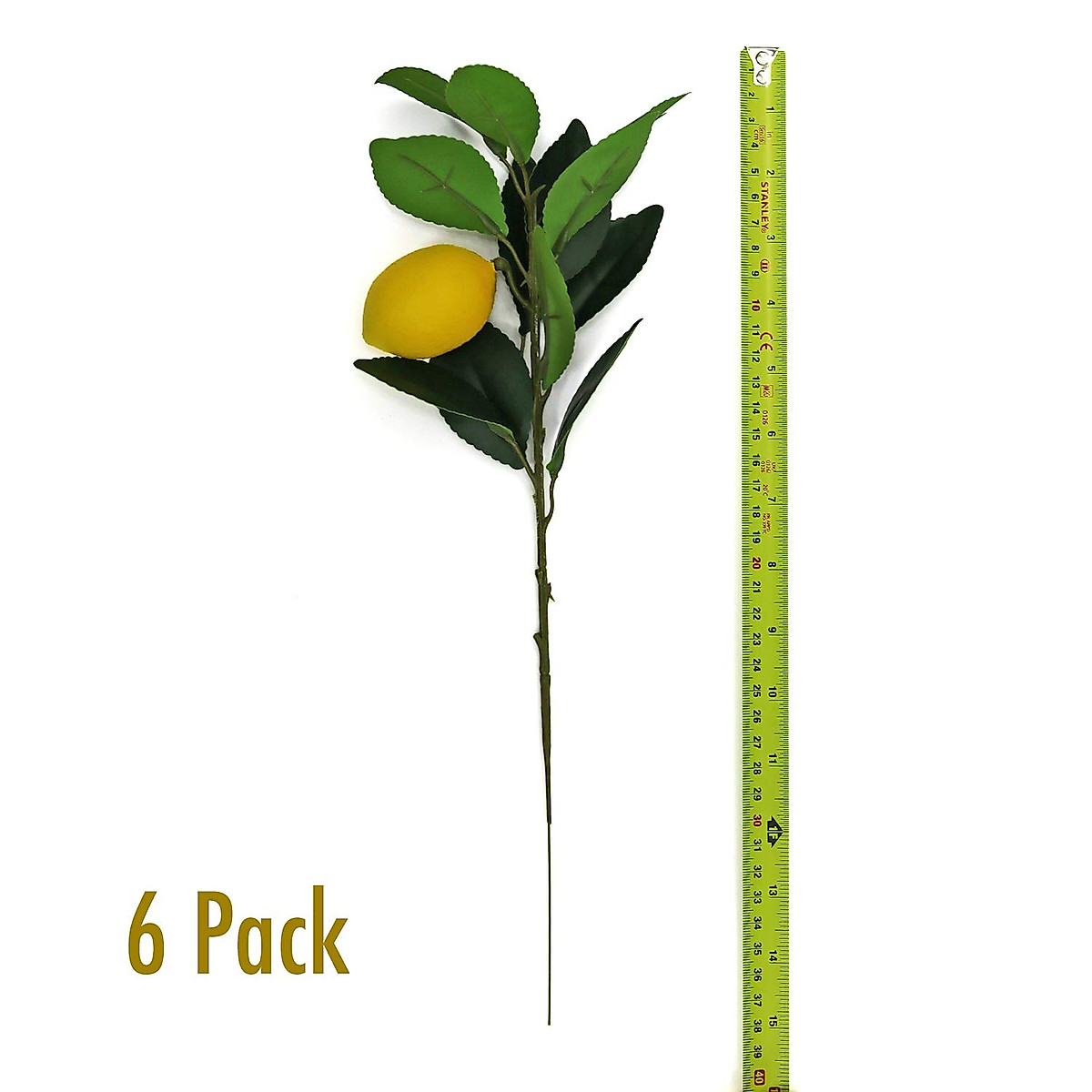 WangLaap 6Pcs 16" Yellow Lemon with Green Leaves Branches Beautiful Lemon Branches Decoration for Home Holiday Farmhouse Garden Kitchen Vase Decoration