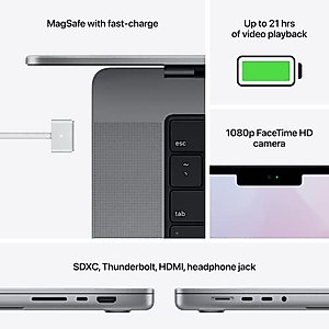 Apple (CTO) 16-in MacBook Pro M1 Pro 10-core CPU 16-core GPU chip - 1TB SSD 32GB Space Gray (Fall 2021) - Z14W00105