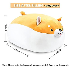 MissSoul Stuffed Animal Storage Bean Bag Chair Cover for Kids Cute Shiba Inu Yellow Dog Large Beanbag Plush Toy Bedroom Décor Organizer Cover, No Beans