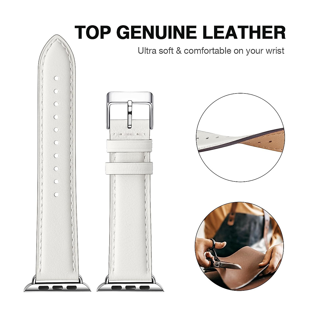 OMIU Leather Bands Compatible with Apple Watch Band 38mm 40mm 41mm 42mm 44mm 45mm 46mm 49mm, Genuine Leather Wristband Starp for iWatch SE Series 10 9 8 7 6 5 4 3 2 1 Ultra for Women Men