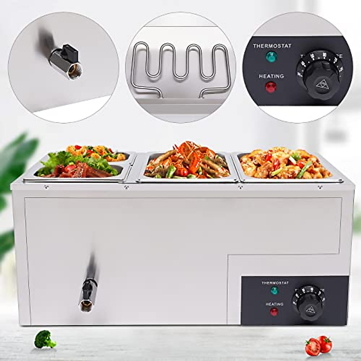 SNKOURIN Commercial Food Warmer,110V 4-Pan Stainless Steel Electric Steam Table Buffet Food Warmer with Temperature Control and Cover,Suitable for Parties,Catering and Restaurants