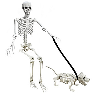 5.4Ft Halloween Life Size Human Skeletons with Dog Skeleton,Poseable Life Size Skeletons Plastic Human Bones with Movable Joints for Halloween Decoration