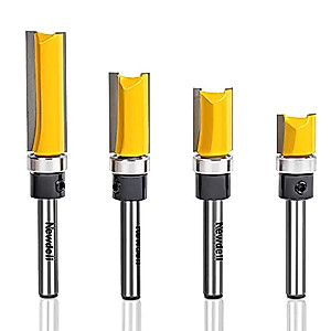 Pattern Flush Trim Router Bit Set, Newdeli Straight Cut Router Bit with a Bearing Prevent Tear-Out, Template Guide Woodworking Milling Cutter Tool