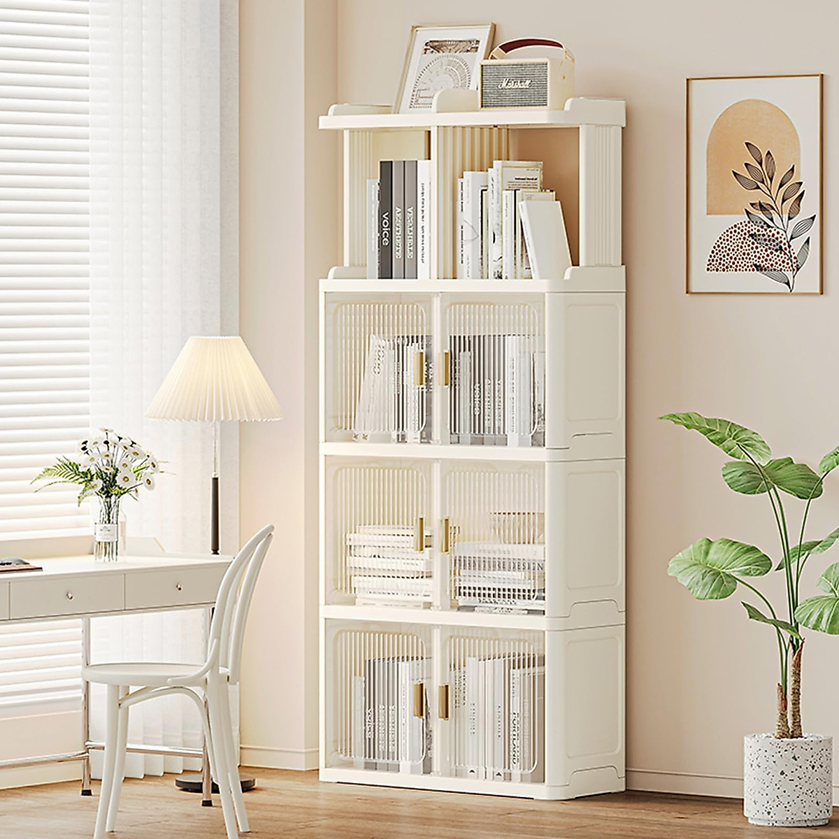 MU TU HD 5 Tier Bookcase with Doors, Floor Standing Bookshelf with Storage, Display Storage Book Shelf Organizer Storage Shelves for Bedroom Bathroom Kitchen