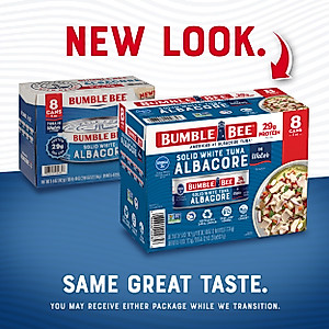 Bumble Bee Solid White Albacore Tuna in Water 5 oz Can (Pack of 8) - Wild Caught Tuna - 29g Protein per Serving - Non-GMO Project Verified Gluten Free Kosher - Great for Tuna Salad & Recipes