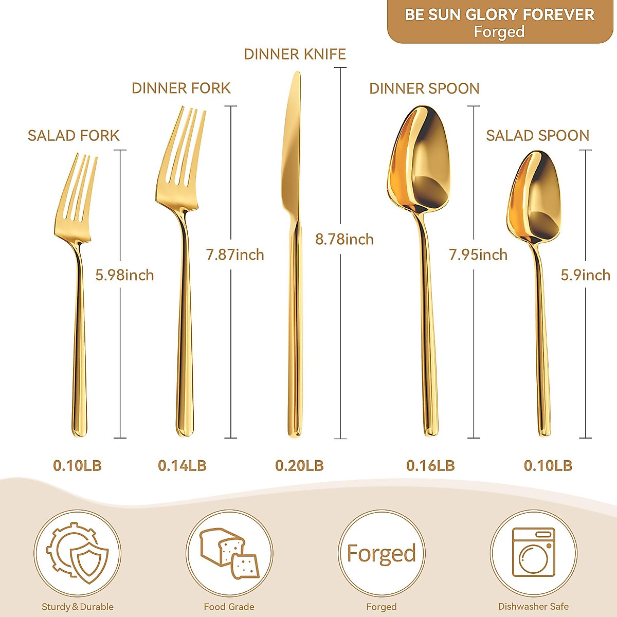 Oval Gold 20-Piece Silverware Set, Forged Stainless Steel Flatware Set with American Design, Mirror Polished Modern Cutlery Set, Service for 4, Dishwasher Safe