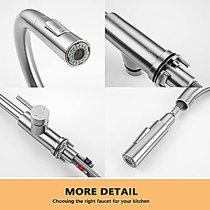 SATICO Single One Hole Single Handle Kitchen Faucet Brushed Nickel Faucet with Pull Down Sprayer Sink Faucet F80105BN Modern Contemporary Faucet in Stainless Steel & Brass cUPC NSF CEC Certified