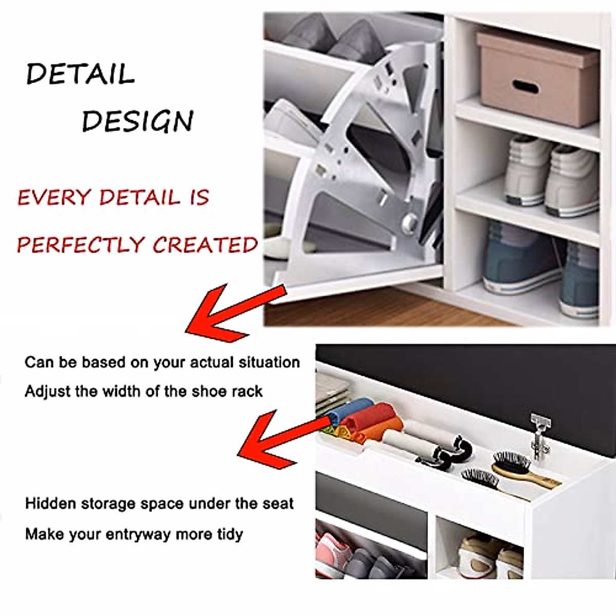 U&Q Wooden Shoe Storage Bench With Hidden Shoe Rack,Modern Entryway Shoe Cabinet Shoe Organizer Shoe Bench Seat,Multi-purpose Shoe Cubby Large Top Storage, White, 100x34x60cm(39x13x24inch)