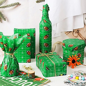 Kavoc 100 Sheets 20 x 14 Inch Football Tissue Paper Rugby Ball Wrapping Paper Sheets Bulk for Gift Wrapping Green Football Field Tissue Paper for Birthdays Party Gift Bag DIY Pompom Confetti Crafts