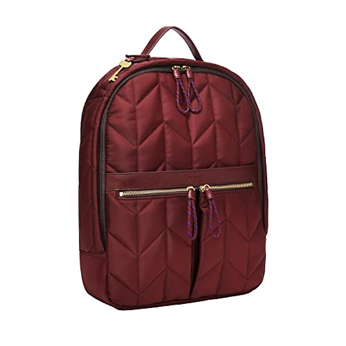 Fossil Women's Tess Recycled Fabric Laptop Backpack Purse Handbag, Wine Quilted (Model: ZB1653609)